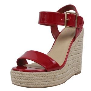 Shoes | Red Open Toe Ankle Strap Espadrille Wedge | Poshmark